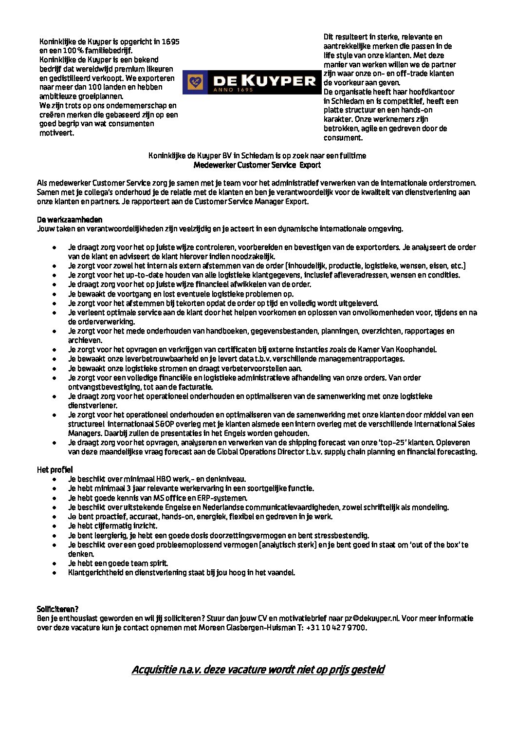 Medewerker Customerservice Export 1 7 2021 Pdf De Kuyper